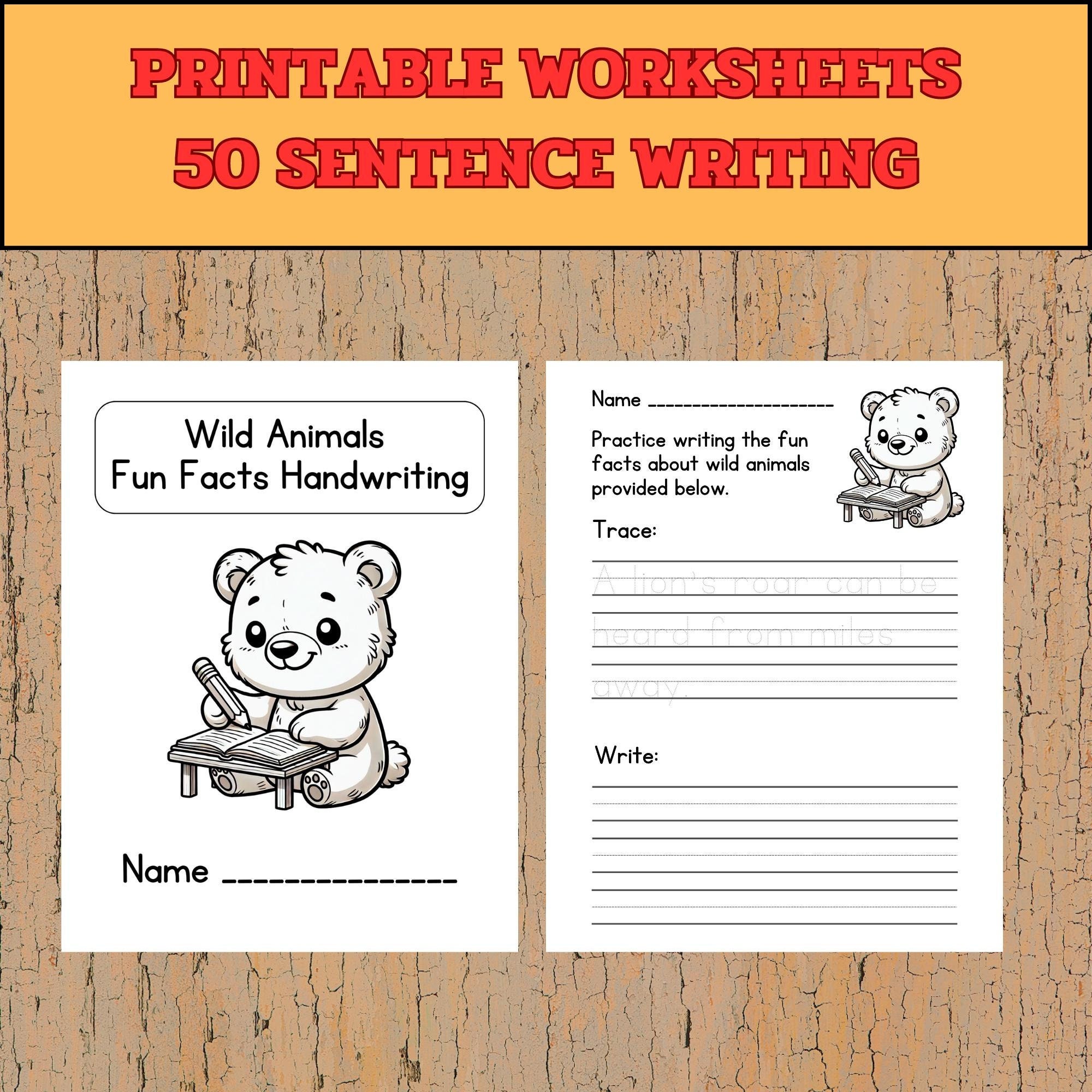 Wild Animals Fun Facts Handwriting Practice, Printable Handwriting ...