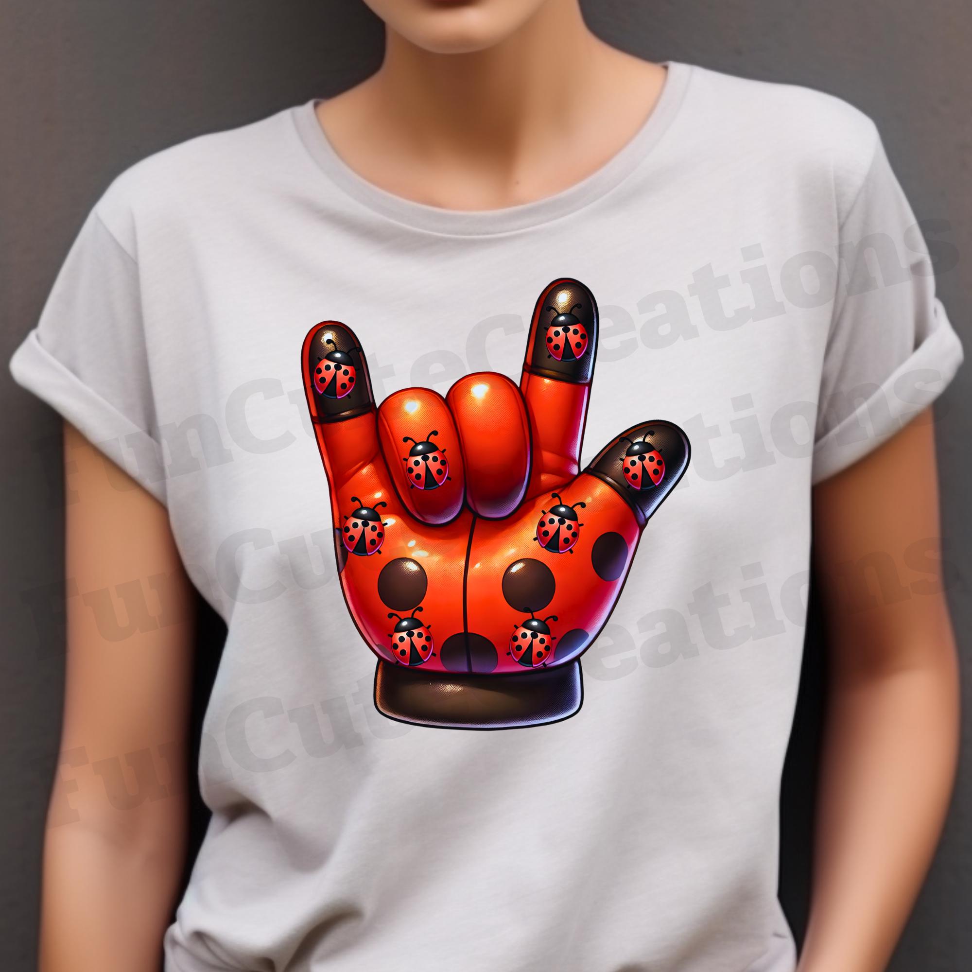 Ladybug Hand Glove I Love You ASL PNG, Ladybug Hand Sign PNG, Spring ...