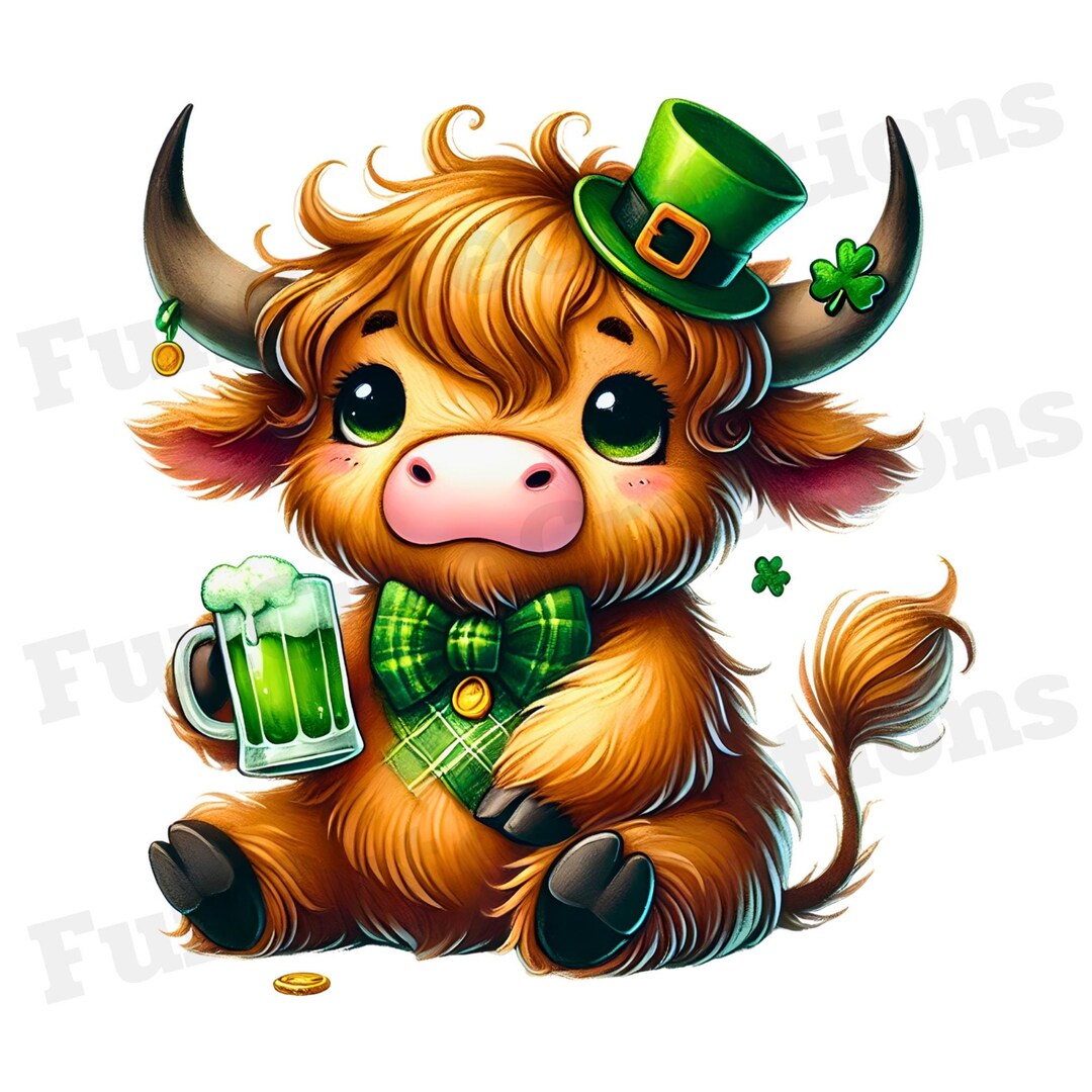 St. Patrick’s Day Highland Cow PNG, Highland Cow Irish Beer PNG ...