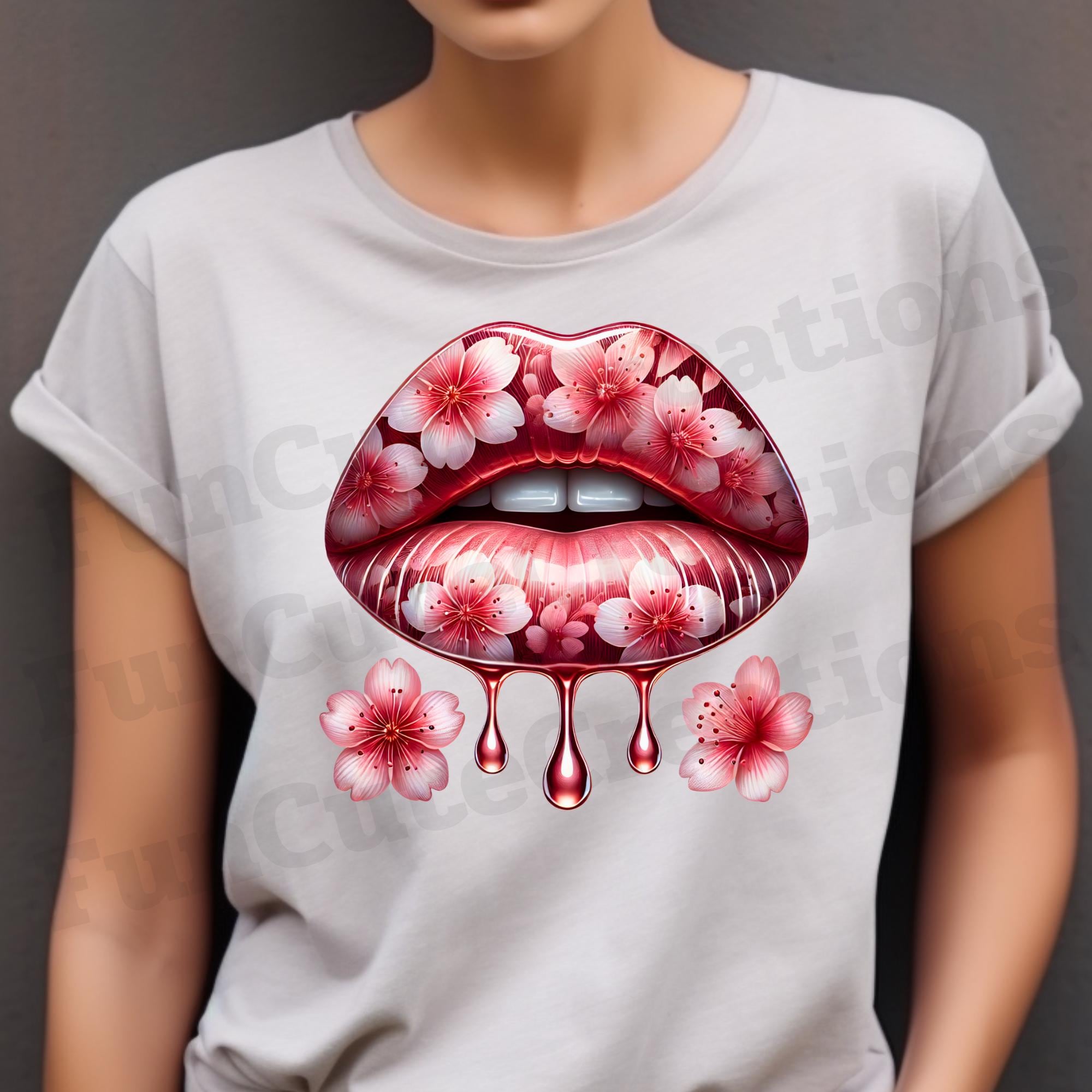 Dripping Lips With Cherry Blossom PNG, Cherry Blossom Lips PNG, Sakura ...
