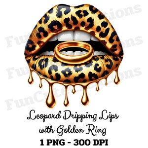 Leopard Dripping Lips With Golden Ring PNG, Engagement Lips Clipart ...