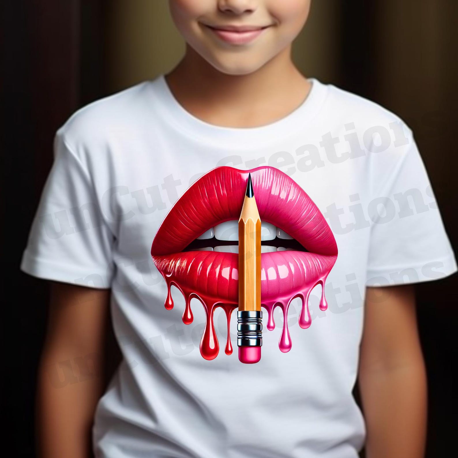 Pink Dripping Lips With Pencil PNG, Glossy Lips Clipart, Teacher Lips ...