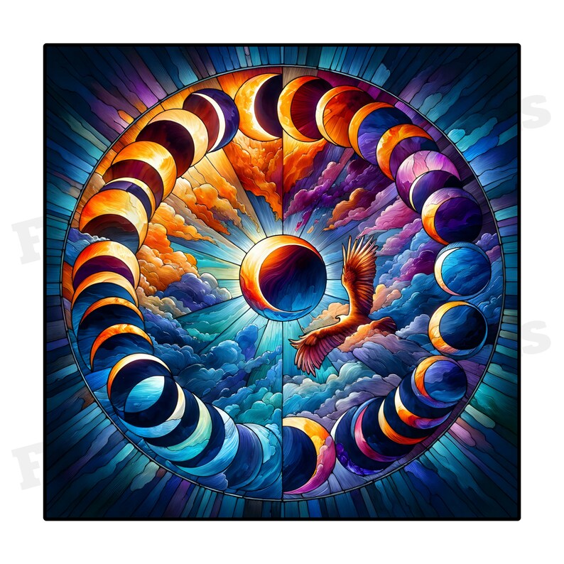 Solar Eclipse Stained Glass Clipart, April 8th 2024, Solar Eclipse ...