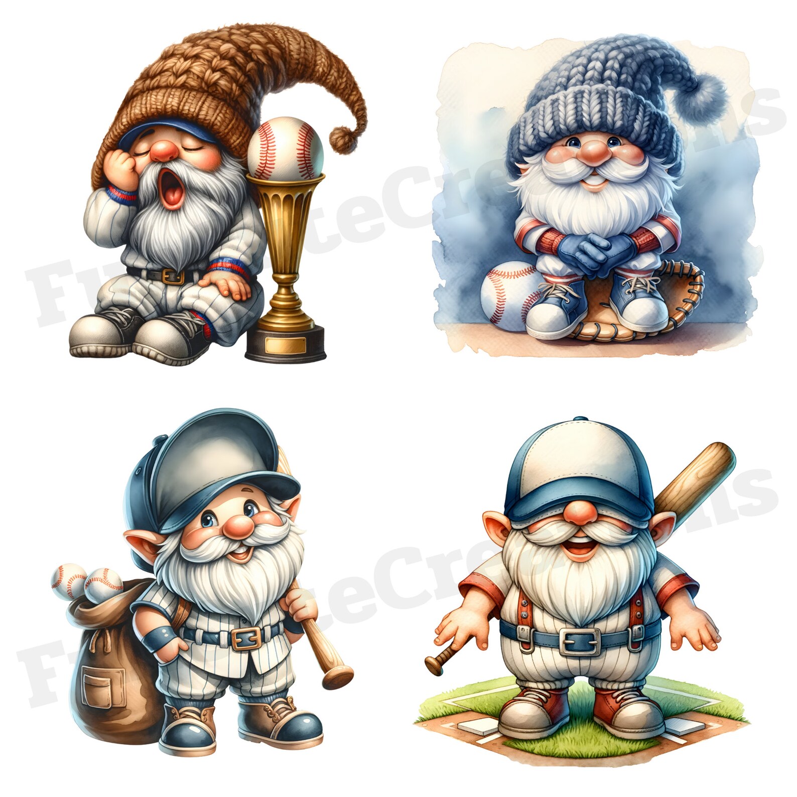 Baseball Gnome Clipart - 26 Watercolor Designs, Baseball Clipart ...