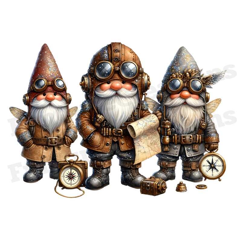 Steampunk Three Gnomes Clipart, Steampunk Clipart, Steampunk PNG, Cute ...