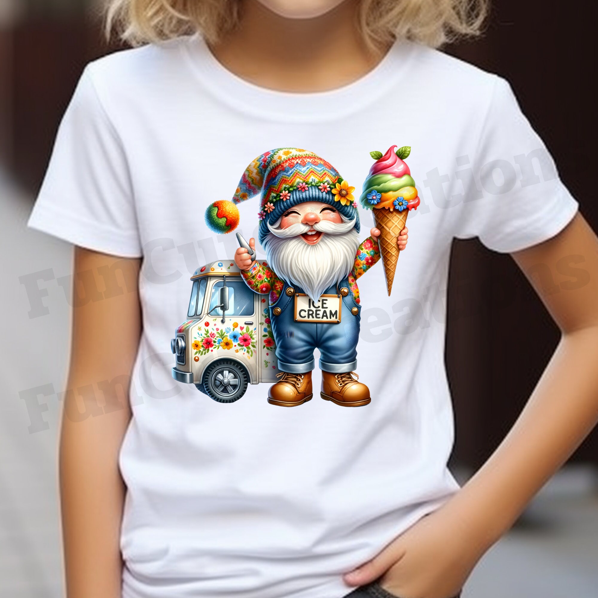 Ice Cream Truck Gnome Watercolor Clipart, Ice Cream Gnome, Summer ...