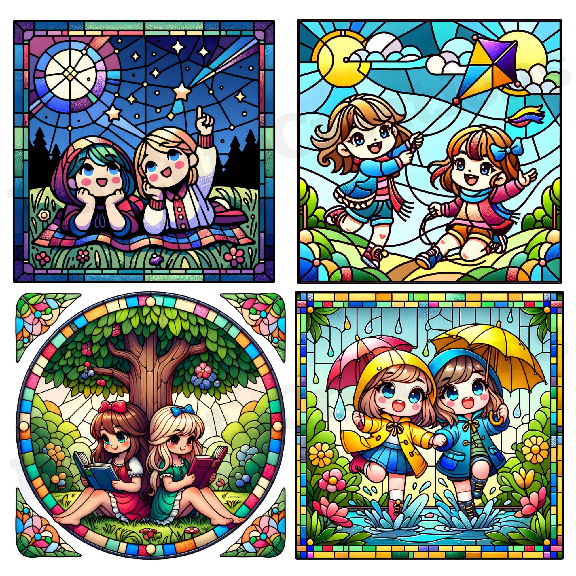 Best Friends Stained Glass Clipart, Besties Clipart, Soul Sisters ...