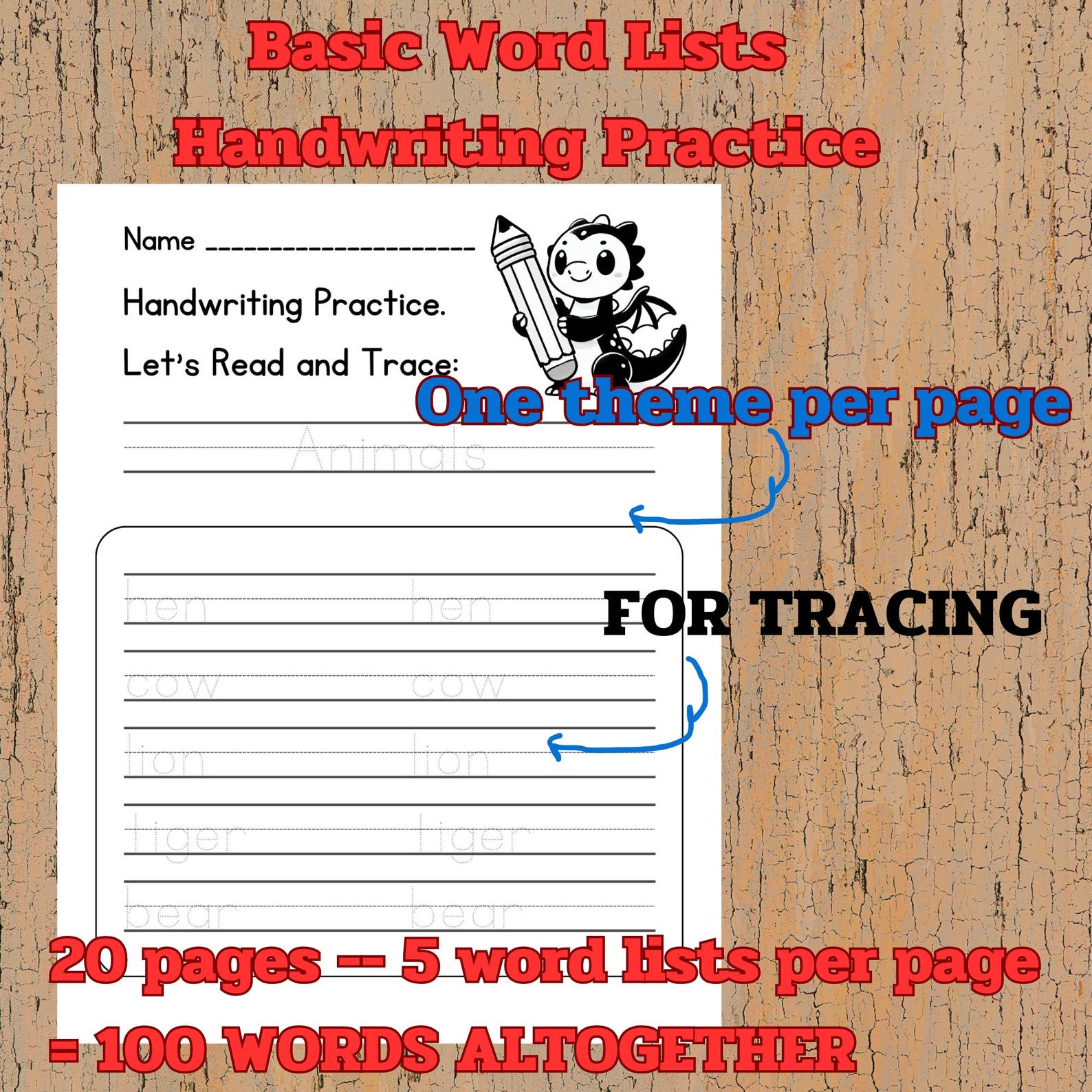 100 Basic Word Lists Handwriting Practice - 21 Pages of Themed Learning ...
