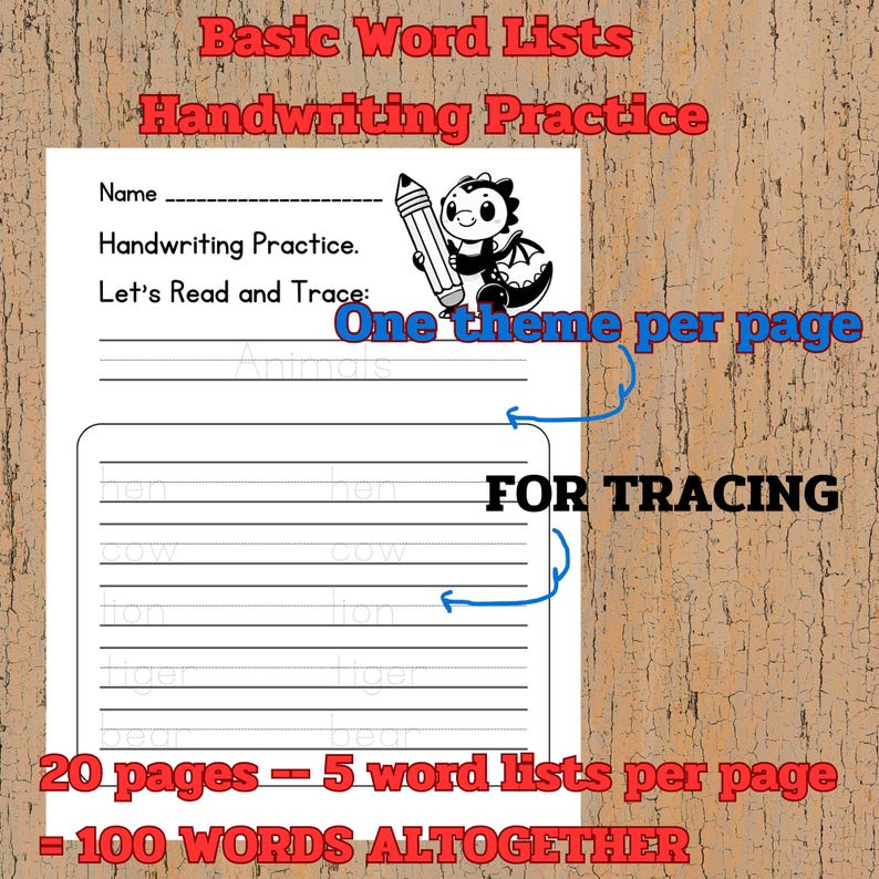 100 Basic Word Lists Handwriting Practice - 21 Pages of Themed Learning ...