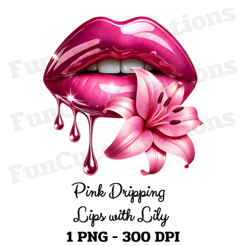 Pink Dripping Lips With Lily PNG, Floral Lips Clipart, Lily Lips ...
