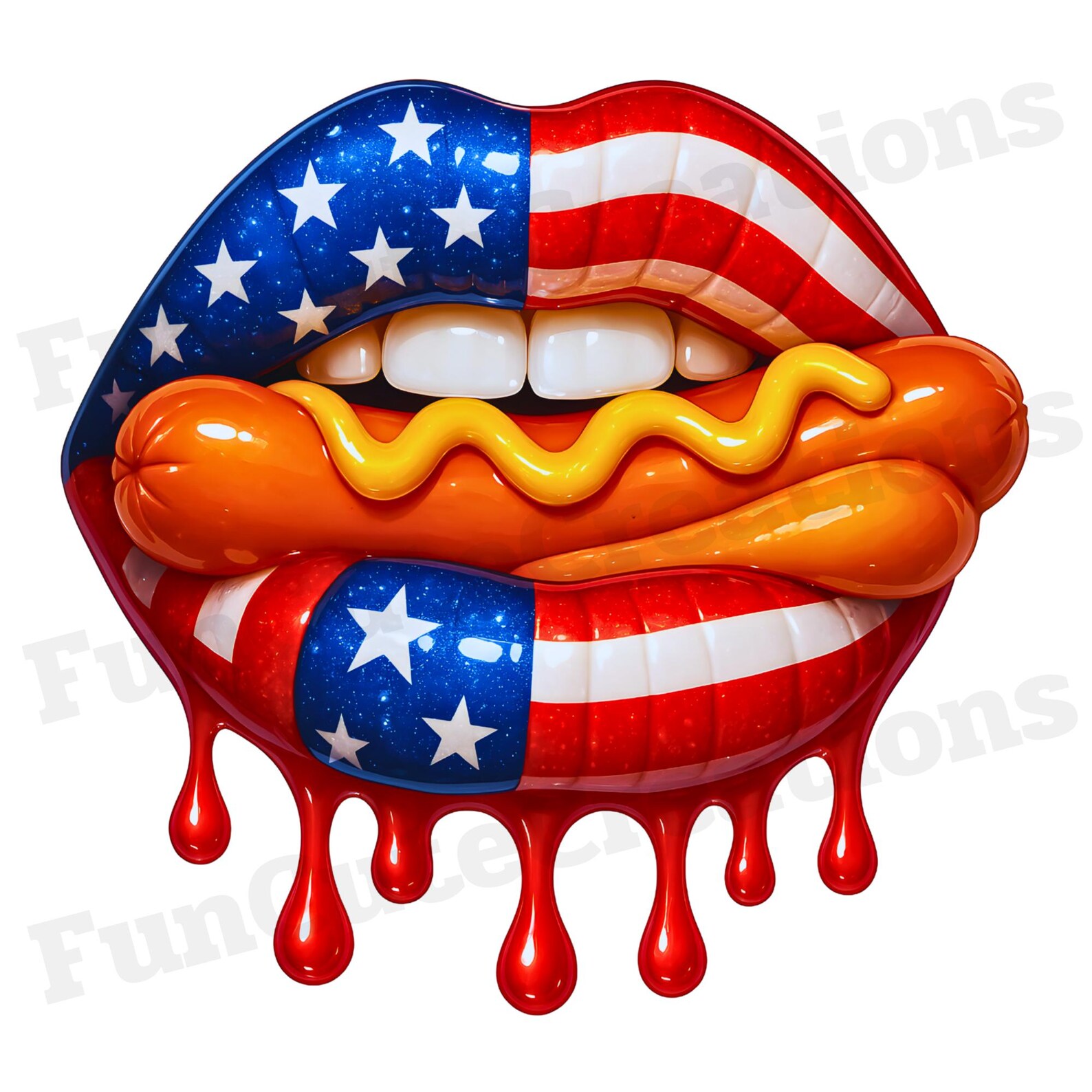 4th of July Dripping Lips With Hot Dog PNG, American Flag Lips PNG ...