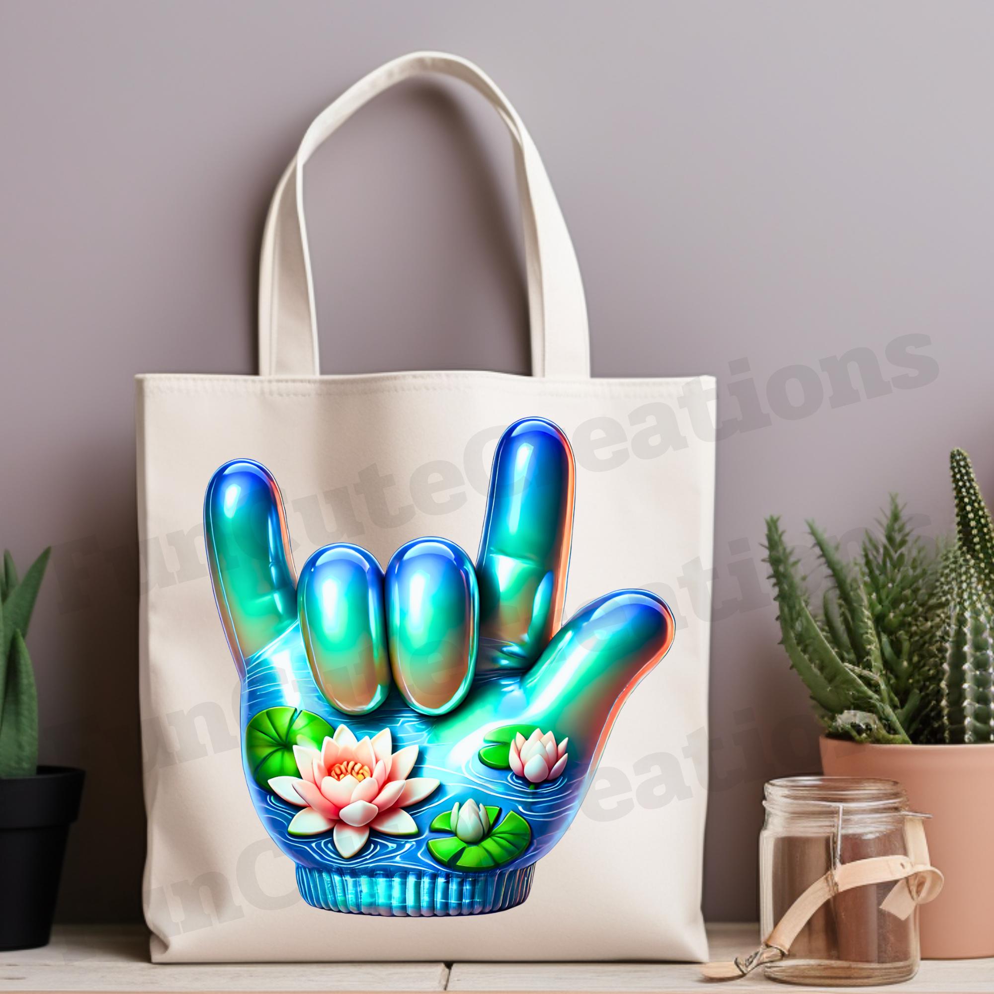 Lotus Hand Glove I Love You ASL PNG, Yoga Inspired Hand Sign PNG ...