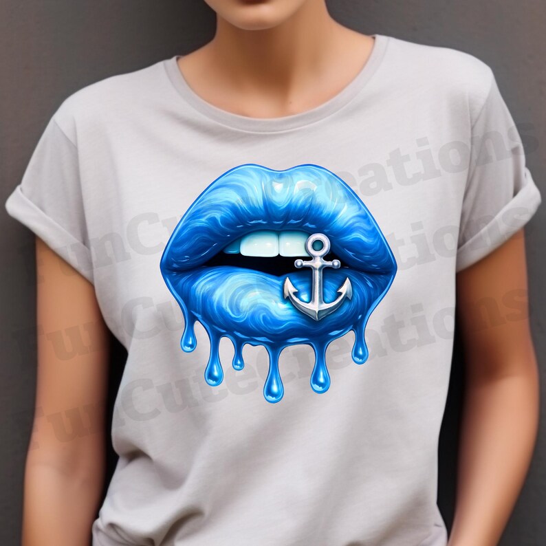 Ocean Wave Dripping Lips With Anchor PNG, Nautical Summer PNG, Cruise ...