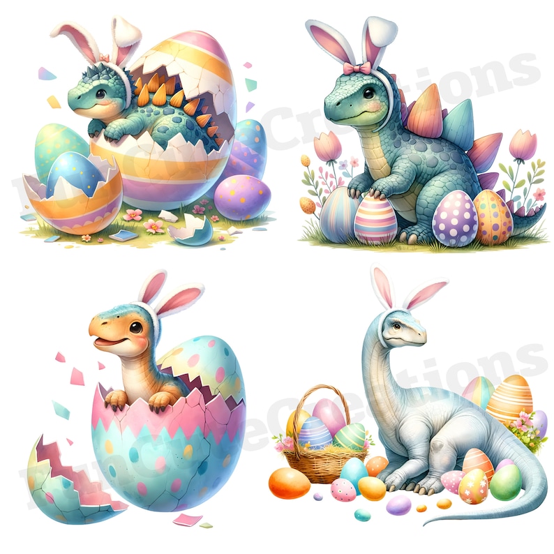 Easter Dinosaur Watercolor Clipart Bundle, Dinosaur Easter PNG, Dino ...