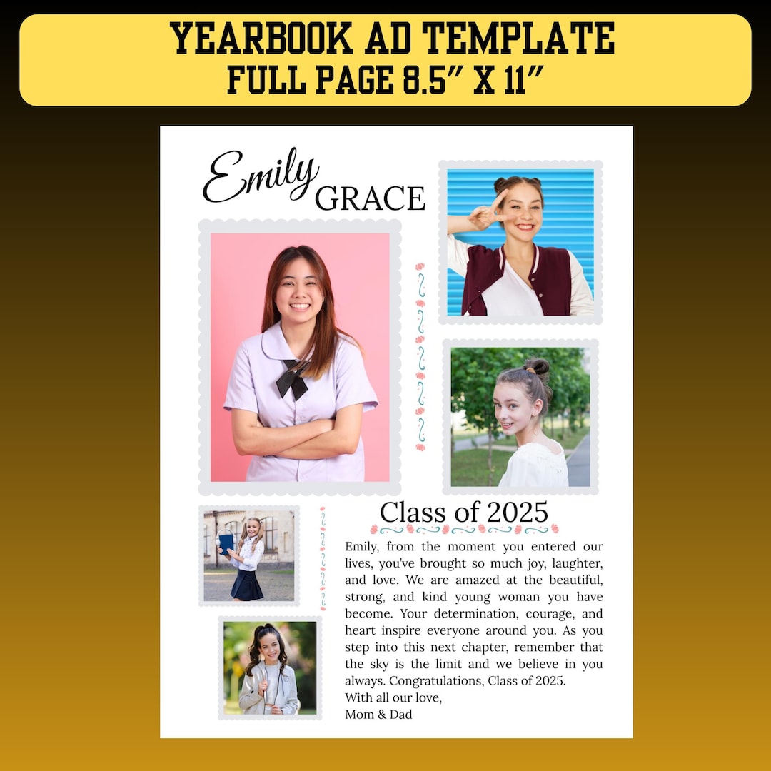 Yearbook Ad Template Small Flowers Border Full Page, Floral Yearbook ...