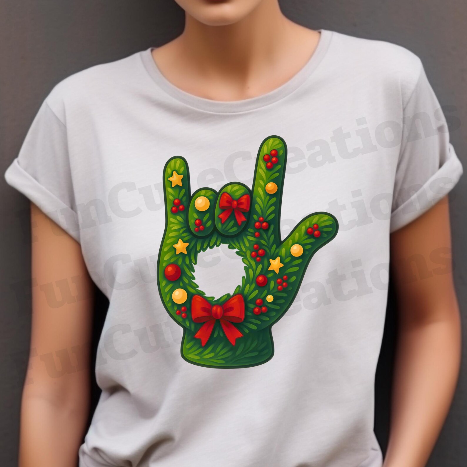 Christmas Wreath Hand Glove I Love You ASL PNG, Christmas Sign Language ...