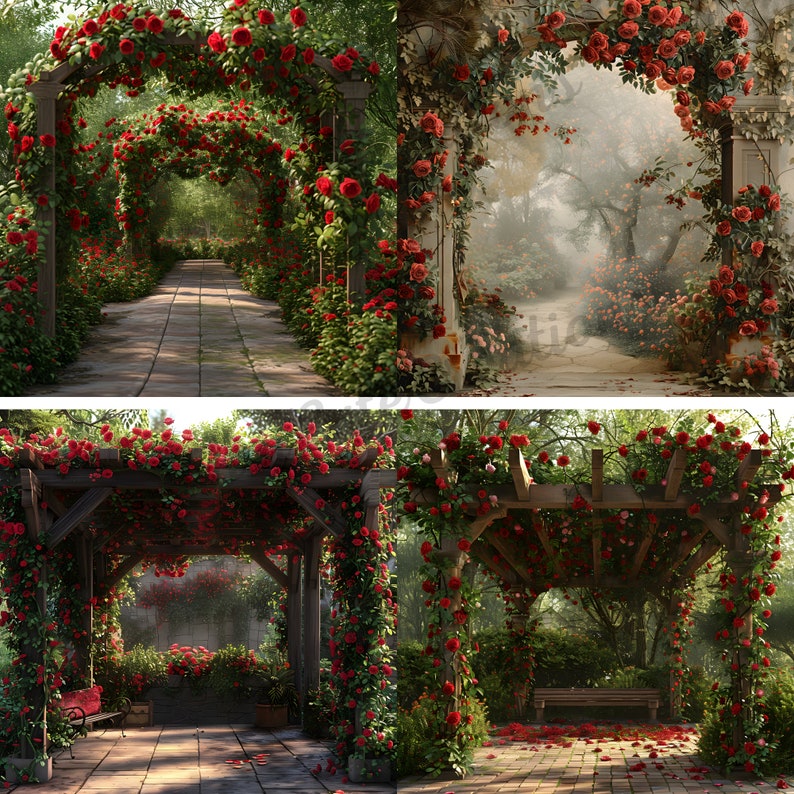 Rose Backdrop Set, Rose Garden Backdrop, Rose Arch Backdrop, Rose ...