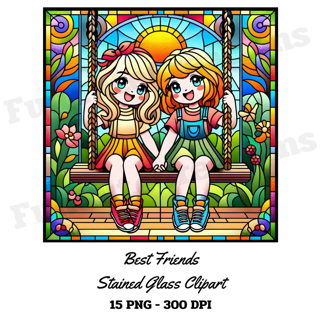 Best Friends Stained Glass Clipart, Besties Clipart, Soul Sisters ...