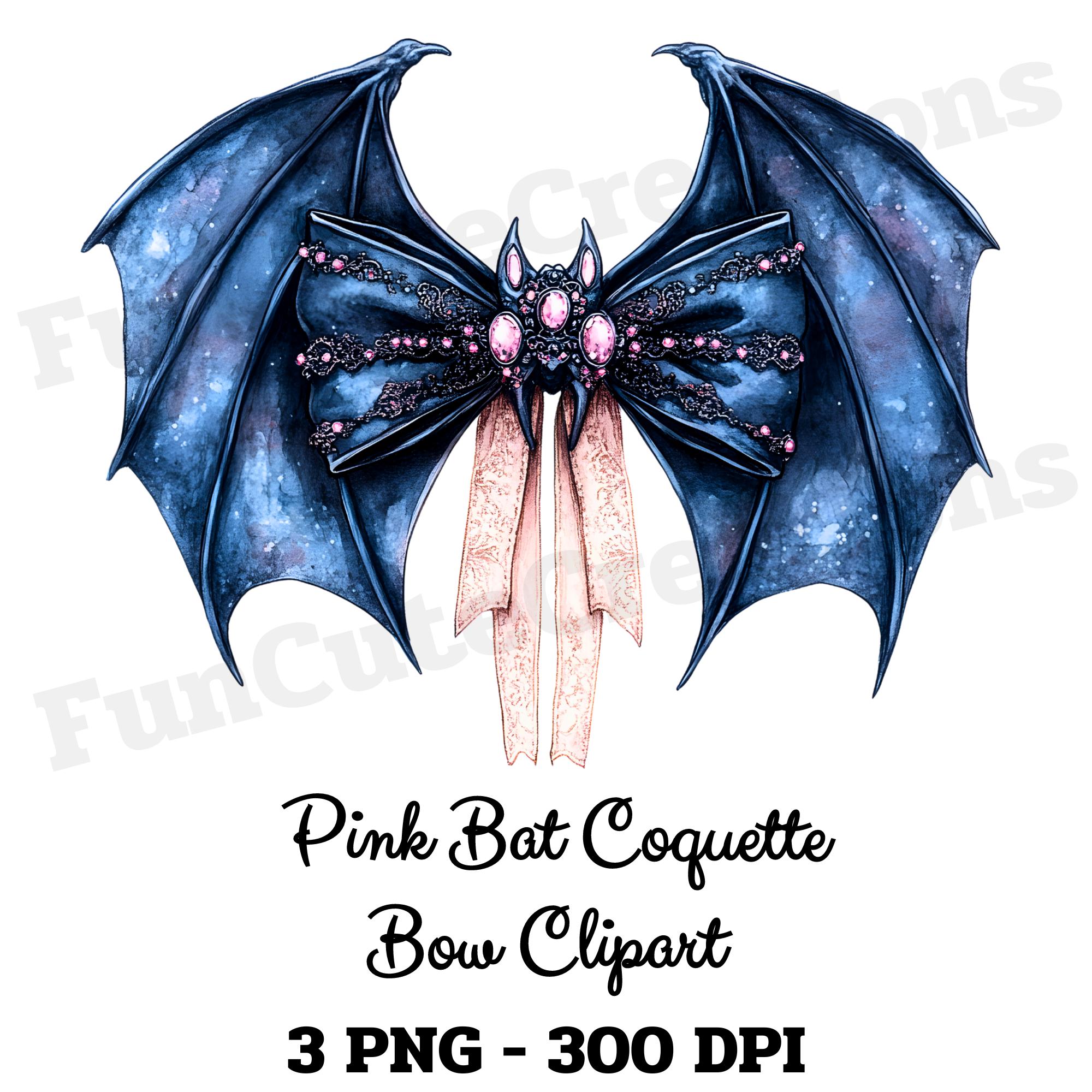 Pink Bat Coquette Bow Clipart Set, Halloween Bat Gothic Coquette Bow ...