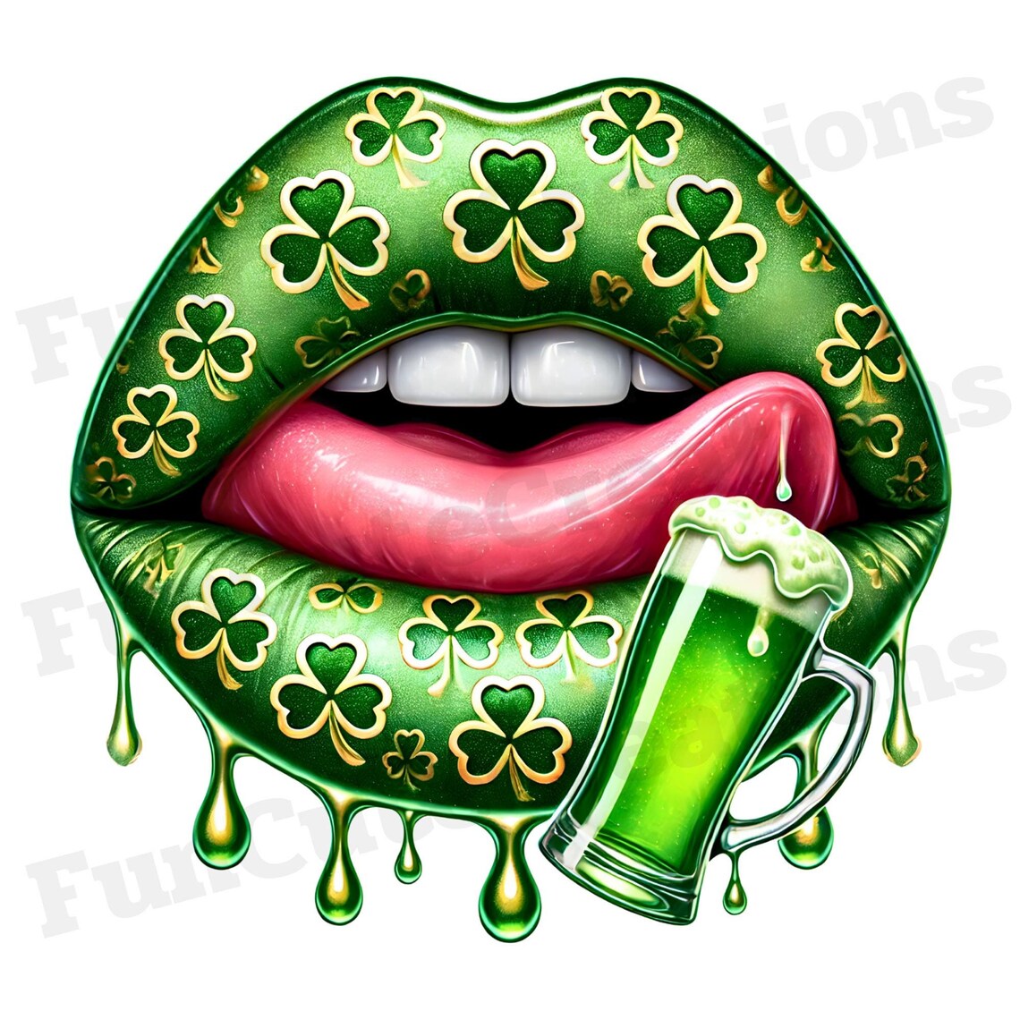 Dripping Lips With Green Beer and Clovers PNG, St. Patrick’s Day Lips ...