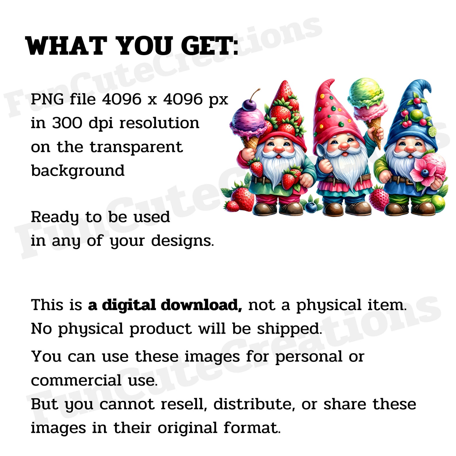 Ice Cream Three Gnomes Clipart, Ice Cream Clipart, Ice Cream Party ...