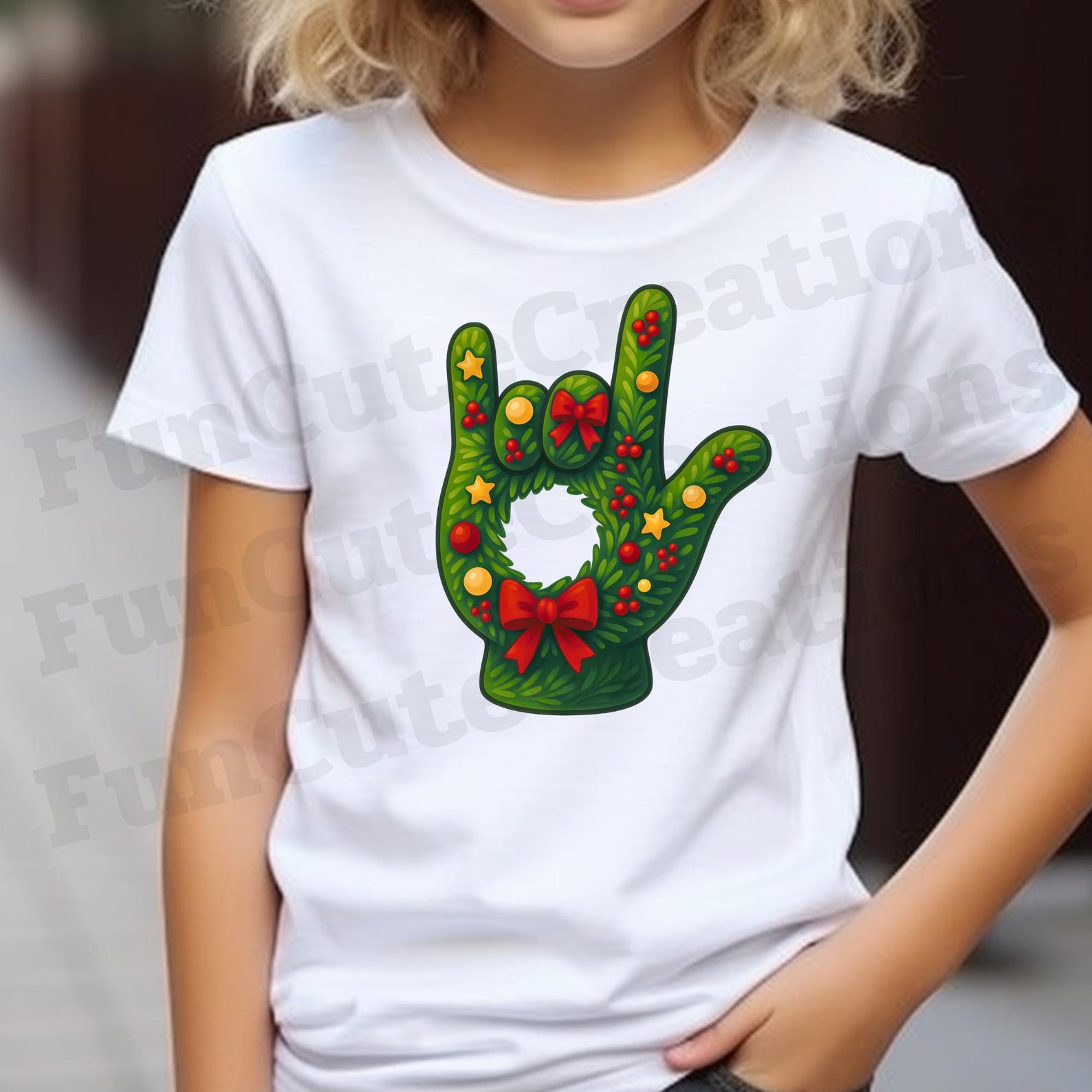 Christmas Wreath Hand Glove I Love You ASL PNG, Christmas Sign Language ...
