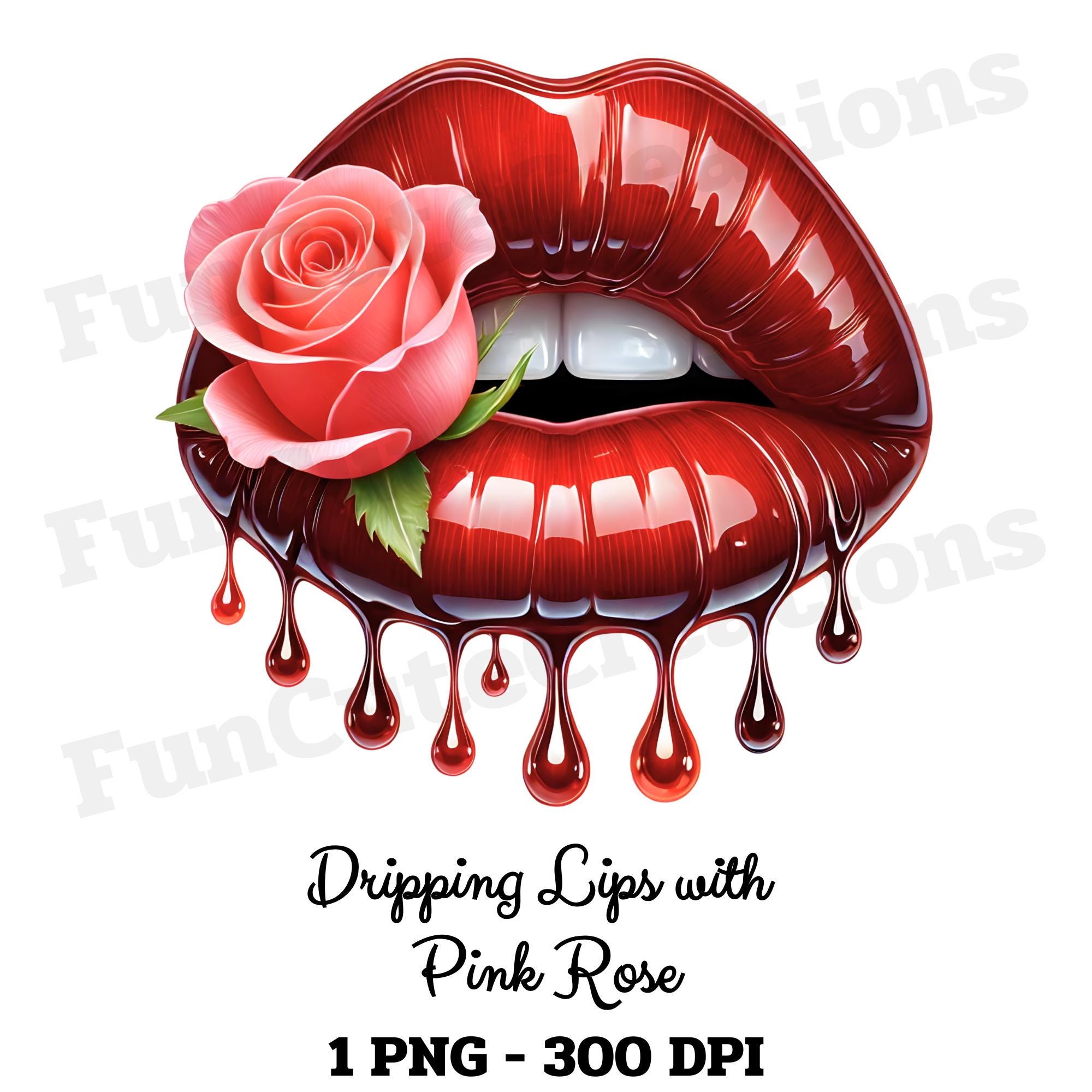 Dripping Lips With Pink Rose PNG, Rose Lips Clipart, Romantic Lips PNG ...