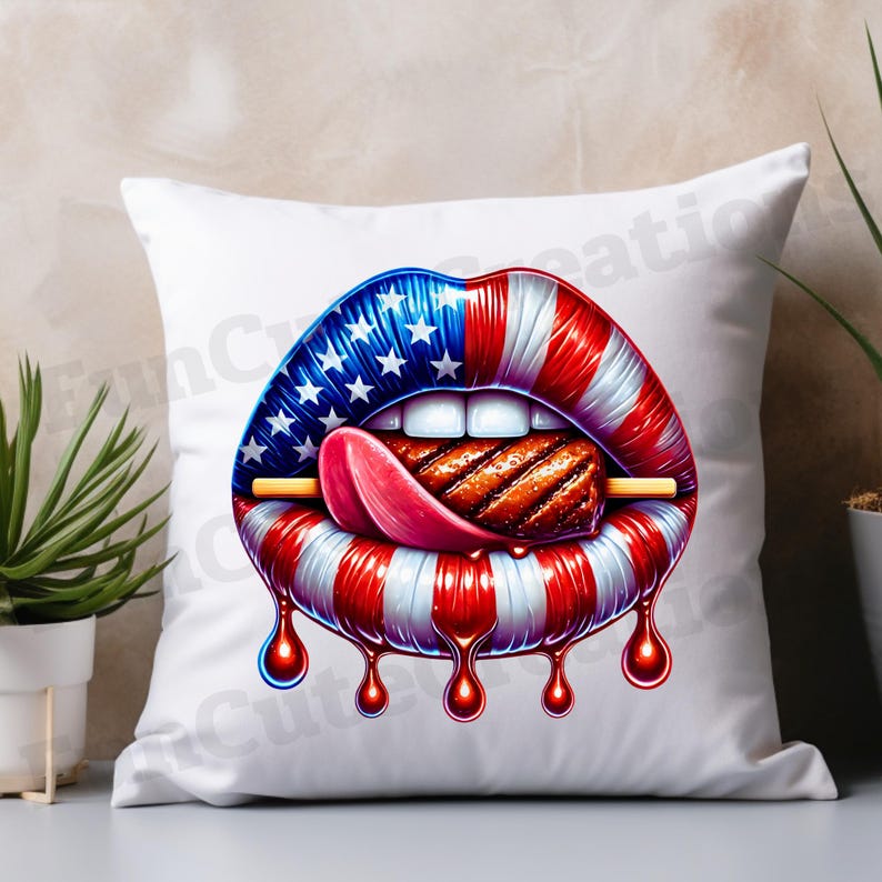4th of July BBQ Dripping Lips PNG, Patriotic Lips PNG, American Flag ...
