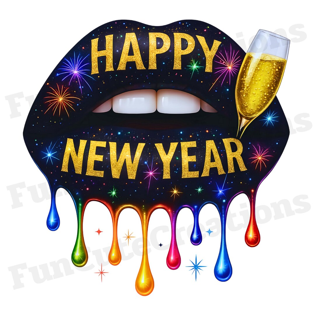 Fireworks Dripping Lips PNG, Happy New Year Dripping Lips, Party Lips ...