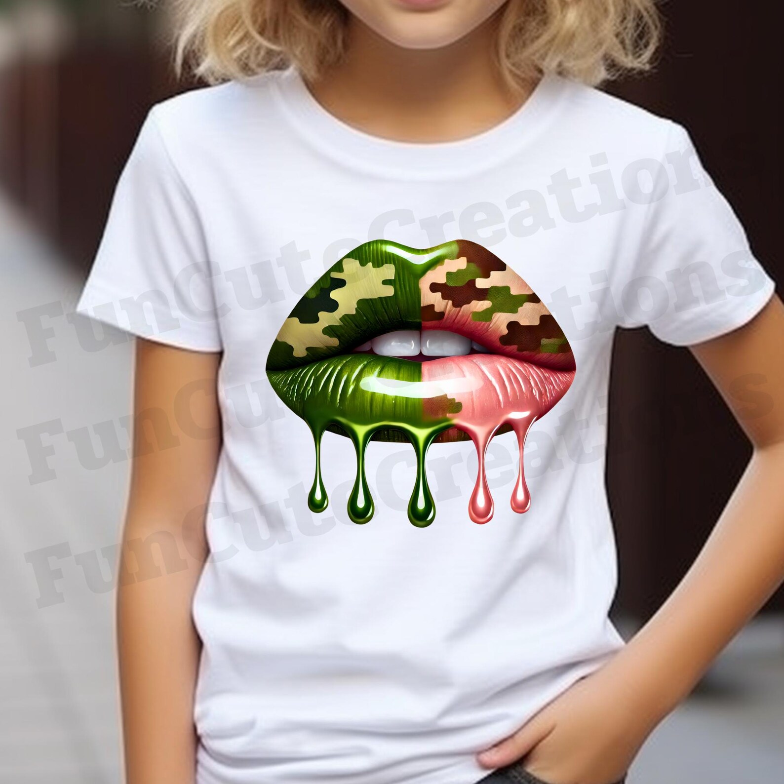 Camouflage Lips PNG, Military Green and Pink Dripping Lips, Camo ...