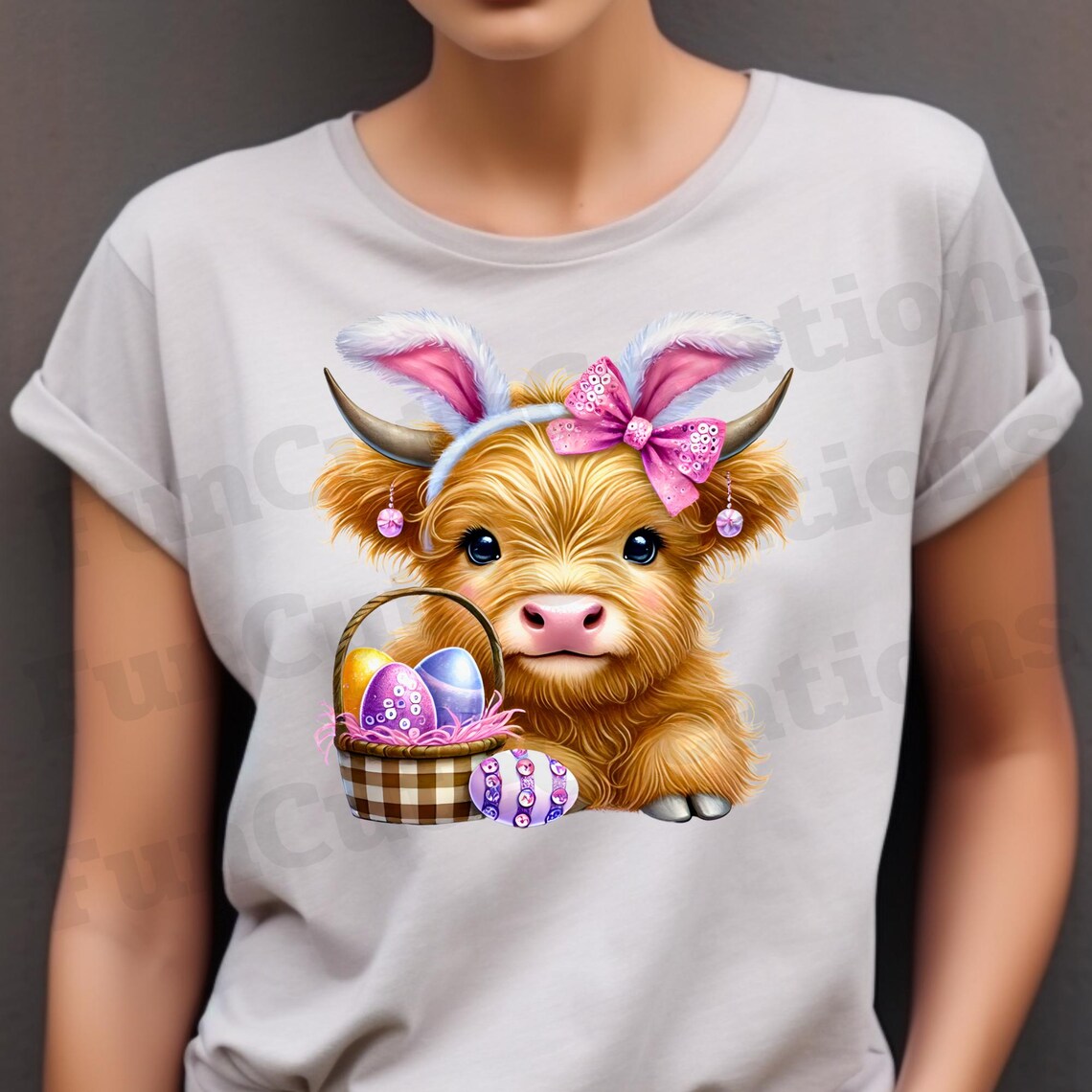 Easter Day Highland Cow PNG, Cute Cow Easter, Sequin PNG, Happy Easter ...