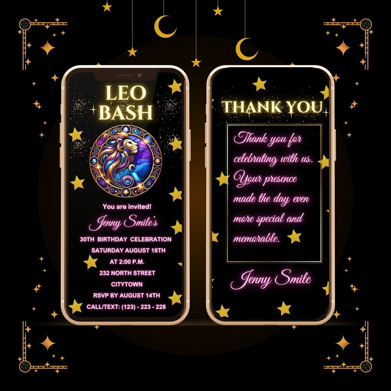 Leo Zodiac Birthday Invitation Template, Digital Video Leo Zodiac ...