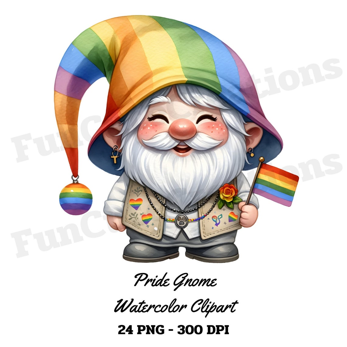 LGBTQ Pride Gnome Watercolor Clipart, Rainbow Gnome Clipart, Pride ...