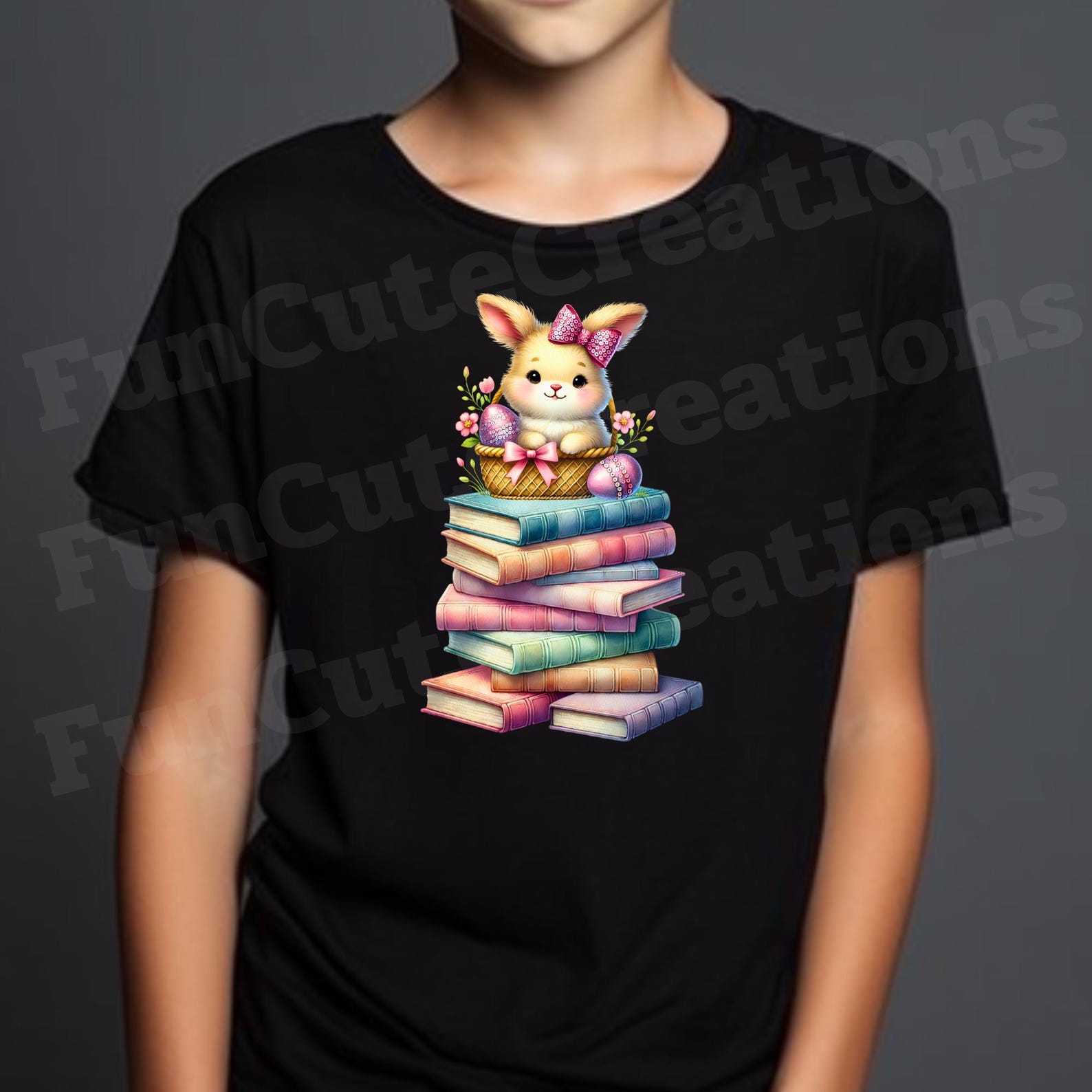 Easter Coquette Stack of Books PNG, Cute Book PNG, Easter Bunny PNG ...