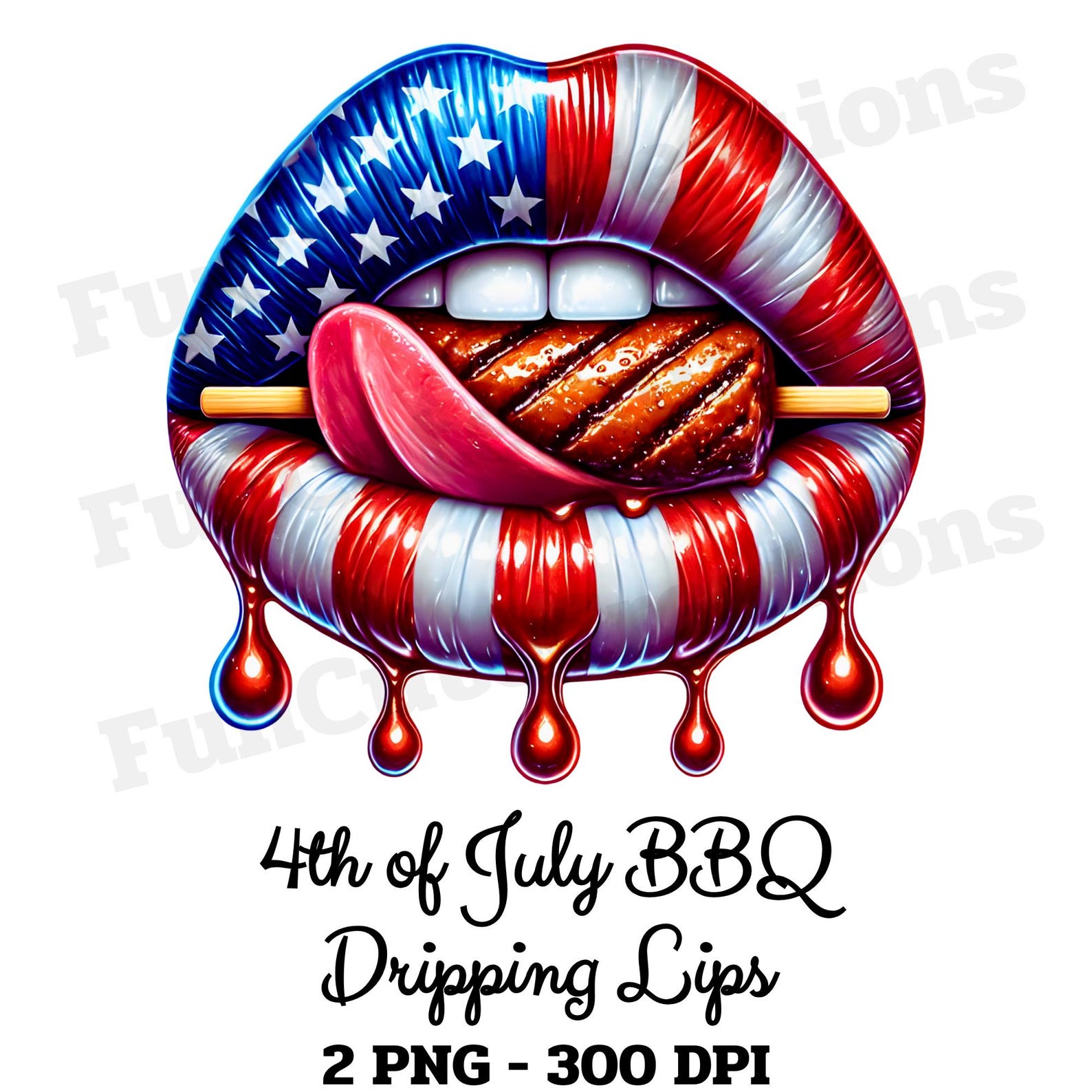 4th of July BBQ Dripping Lips PNG, Patriotic Lips PNG, American Flag ...