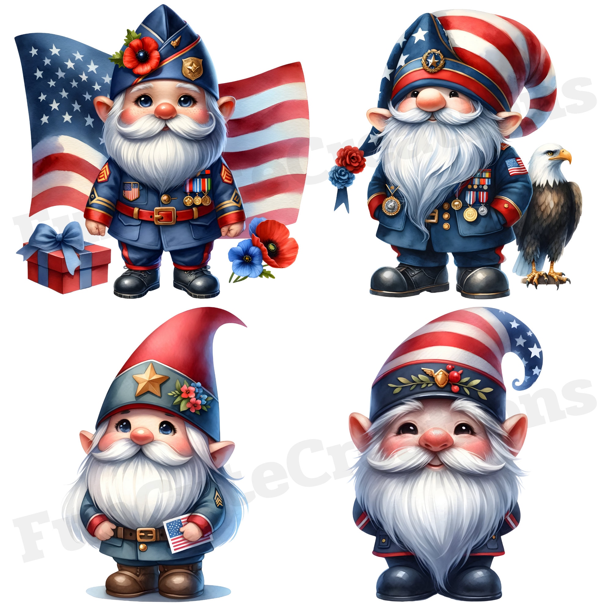 Memorial Day Gnomes Clipart, 4th of July Gnome Clipart, Patriotic Gnome ...