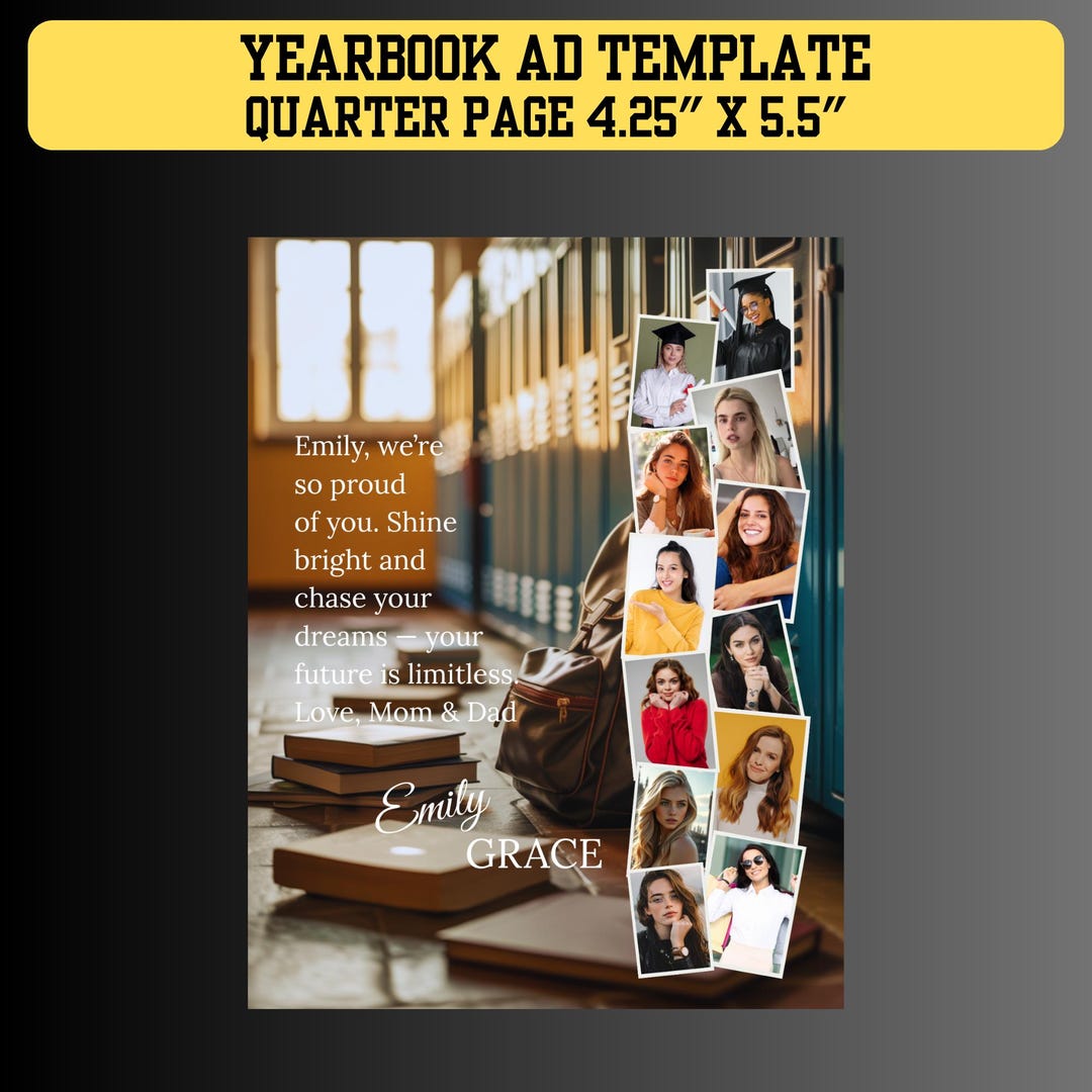 Yearbook Ad Template Locker Hallway Background Quarter Page, Graduation ...