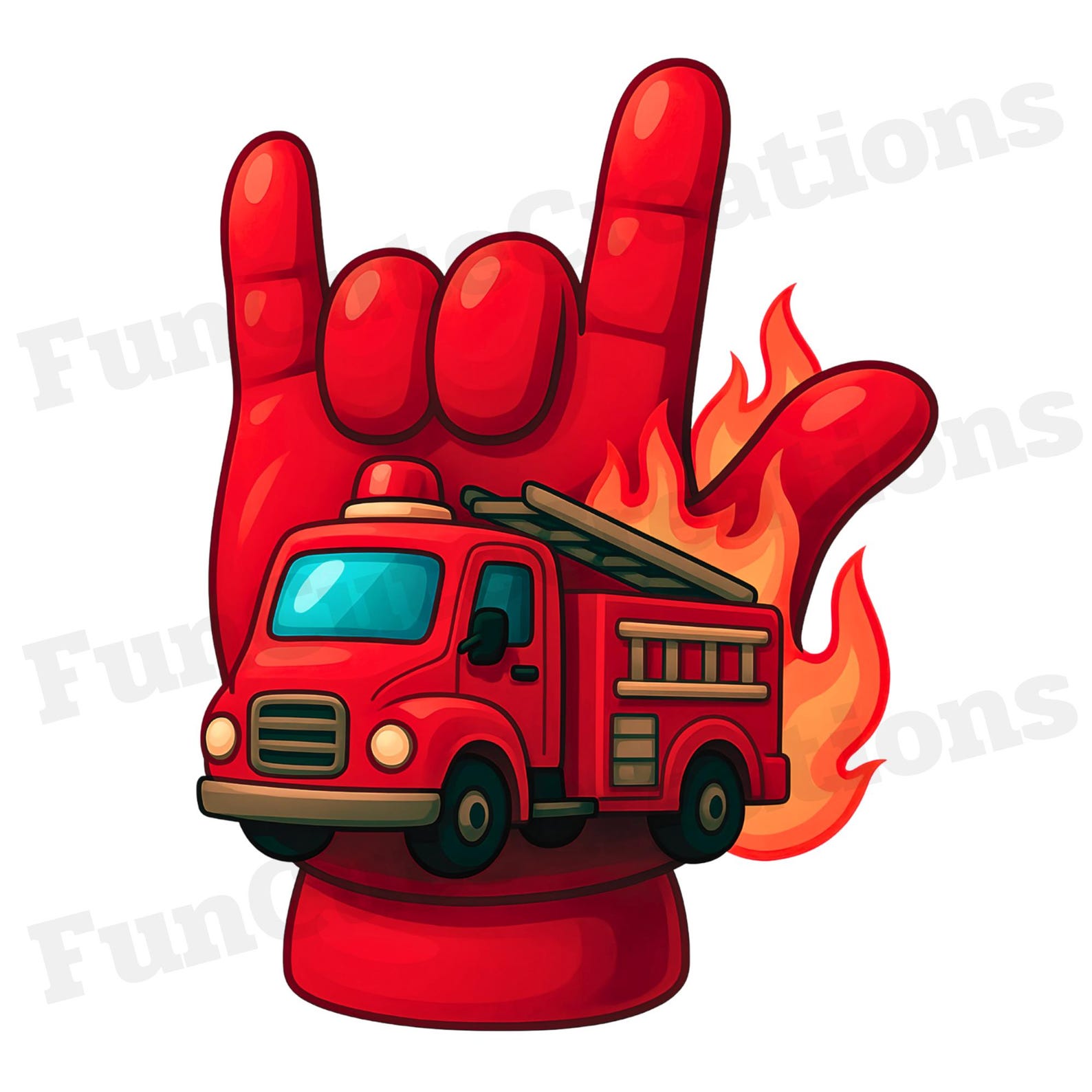 Fire Truck Hand Glove I Love You ASL PNG, Firefighter Clipart, Fire ...