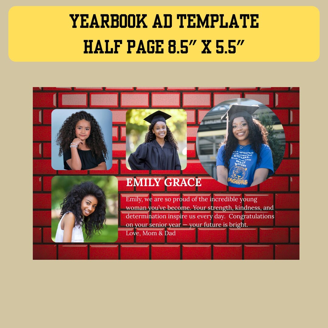 Brick Wall Yearbook Ad Template Half Page, Senior Tribute, Graduation ...