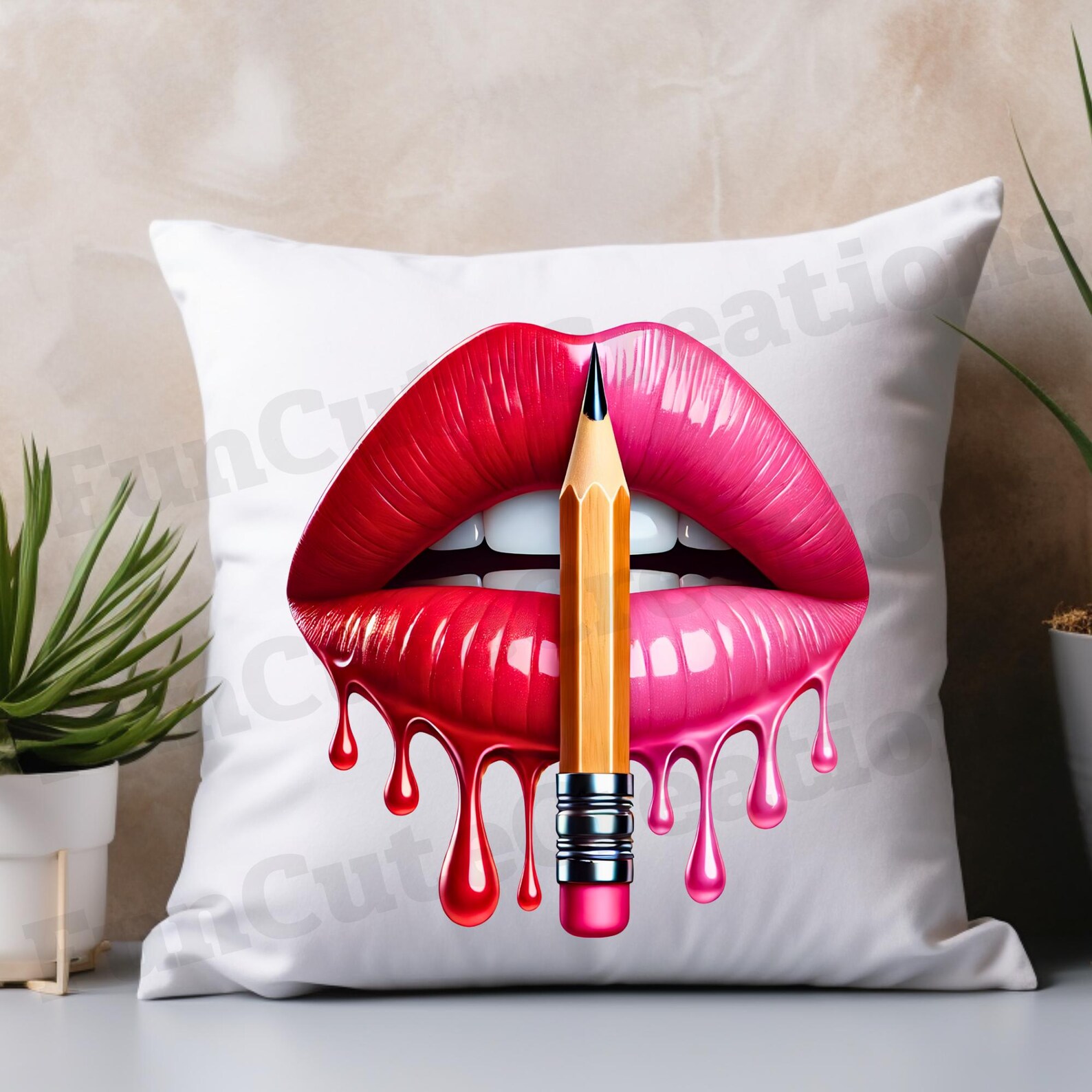 Pink Dripping Lips With Pencil PNG, Glossy Lips Clipart, Teacher Lips ...
