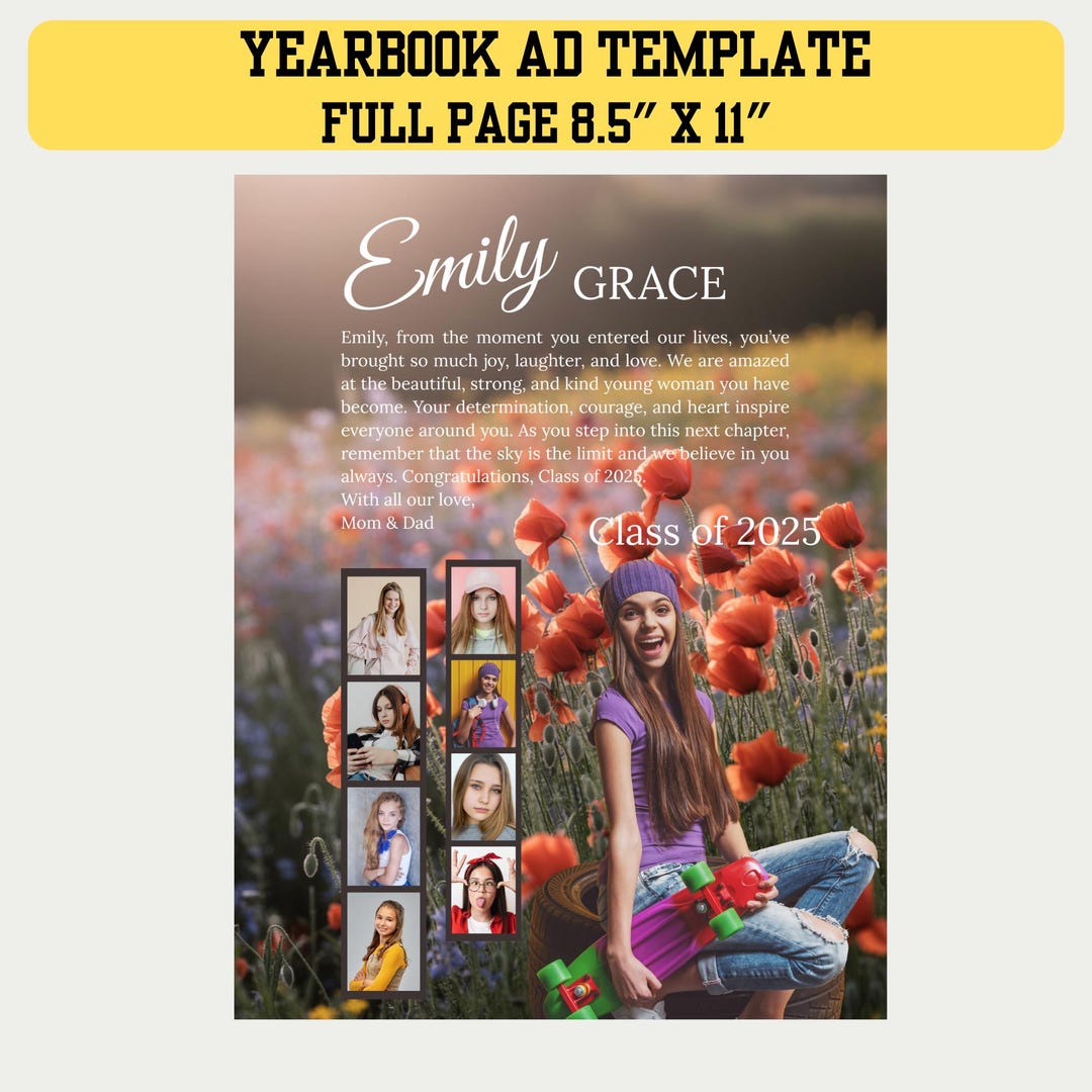 Yearbook Ad Template Flower Field Full Page, Senior Tribute, Graduation ...