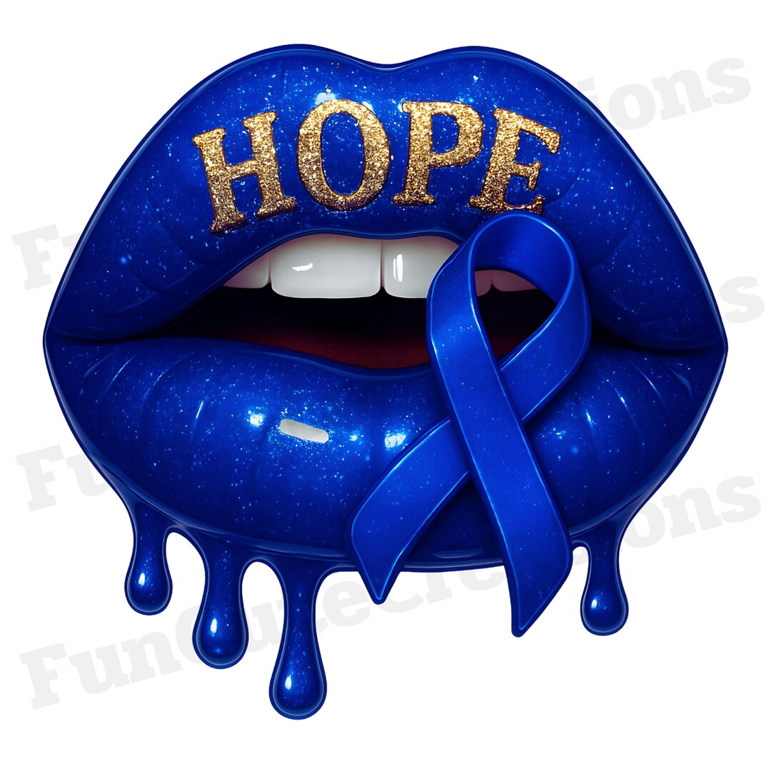Colon Cancer Dripping Lips PNG, Blue Ribbon Lips PNG, Fight Colon ...