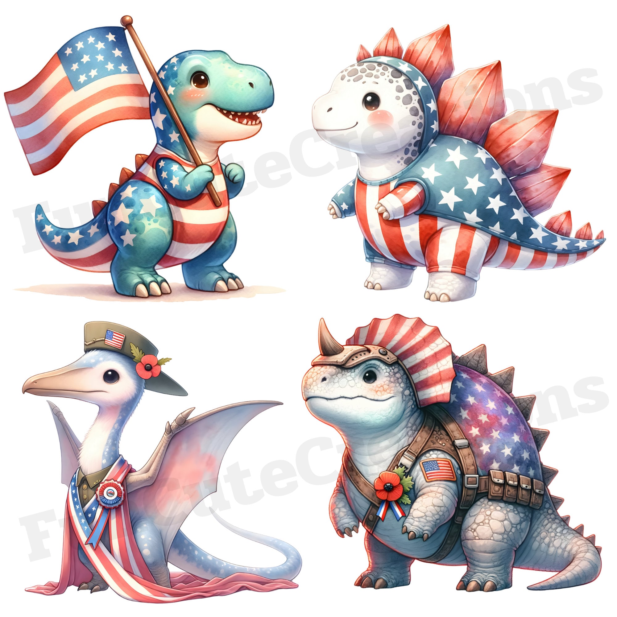 Patriotic Dinosaur Clipart, 4th of July Clipart, USA Dinosaur PNG ...