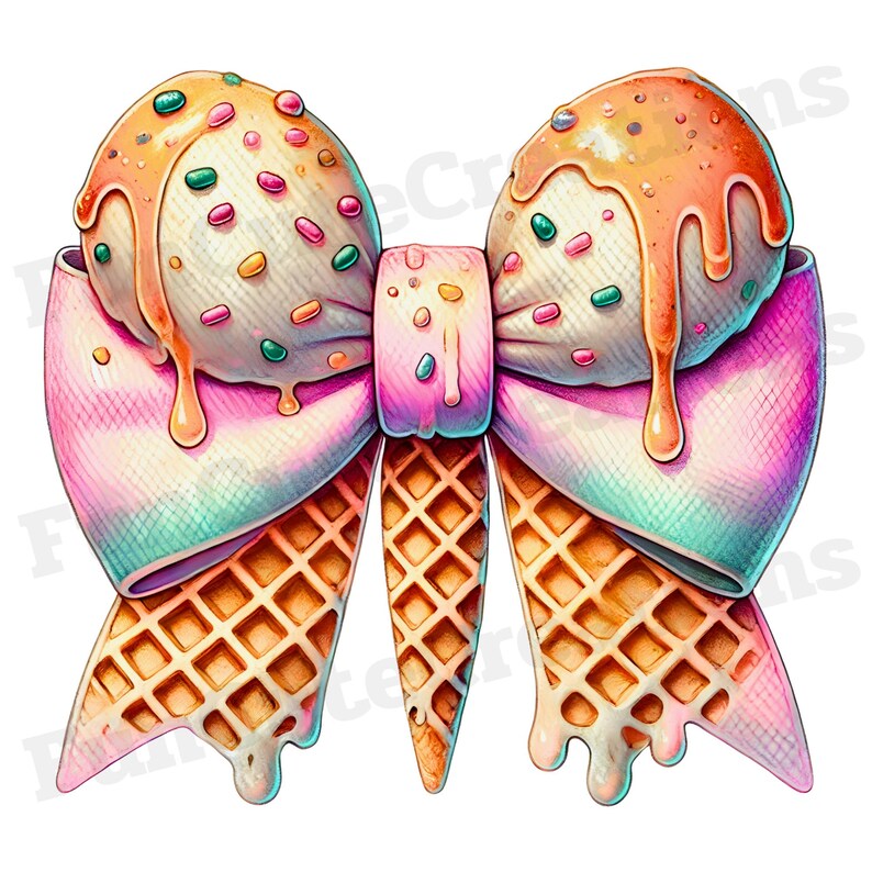 Coquette Bow Ice Cream Drip PNG, Ice Cream Cone Bow PNG, Girly Summer ...