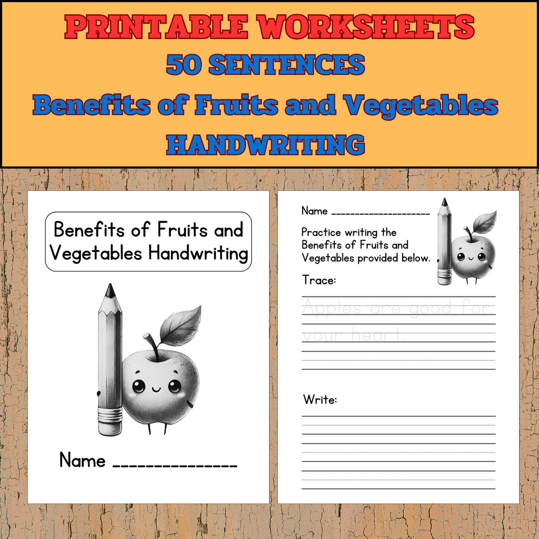 Benefits of Fruits and Vegetables Handwriting Practice, Printable ...