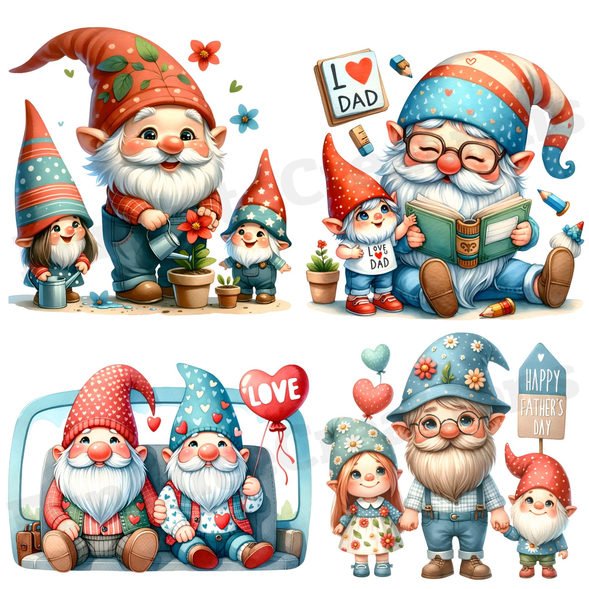Father's Day Gnome Watercolor Clipart Bundle, Father's Day Clipart ...
