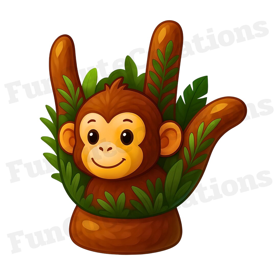Monkey Hand Glove I Love You ASL PNG, Cute Monkey PNG, Monkey ...