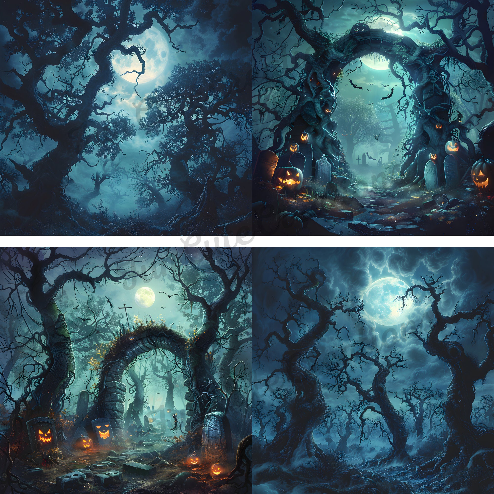 Haunted Forest Backdrop, Spooky Forest Backdrop, Halloween Digital ...