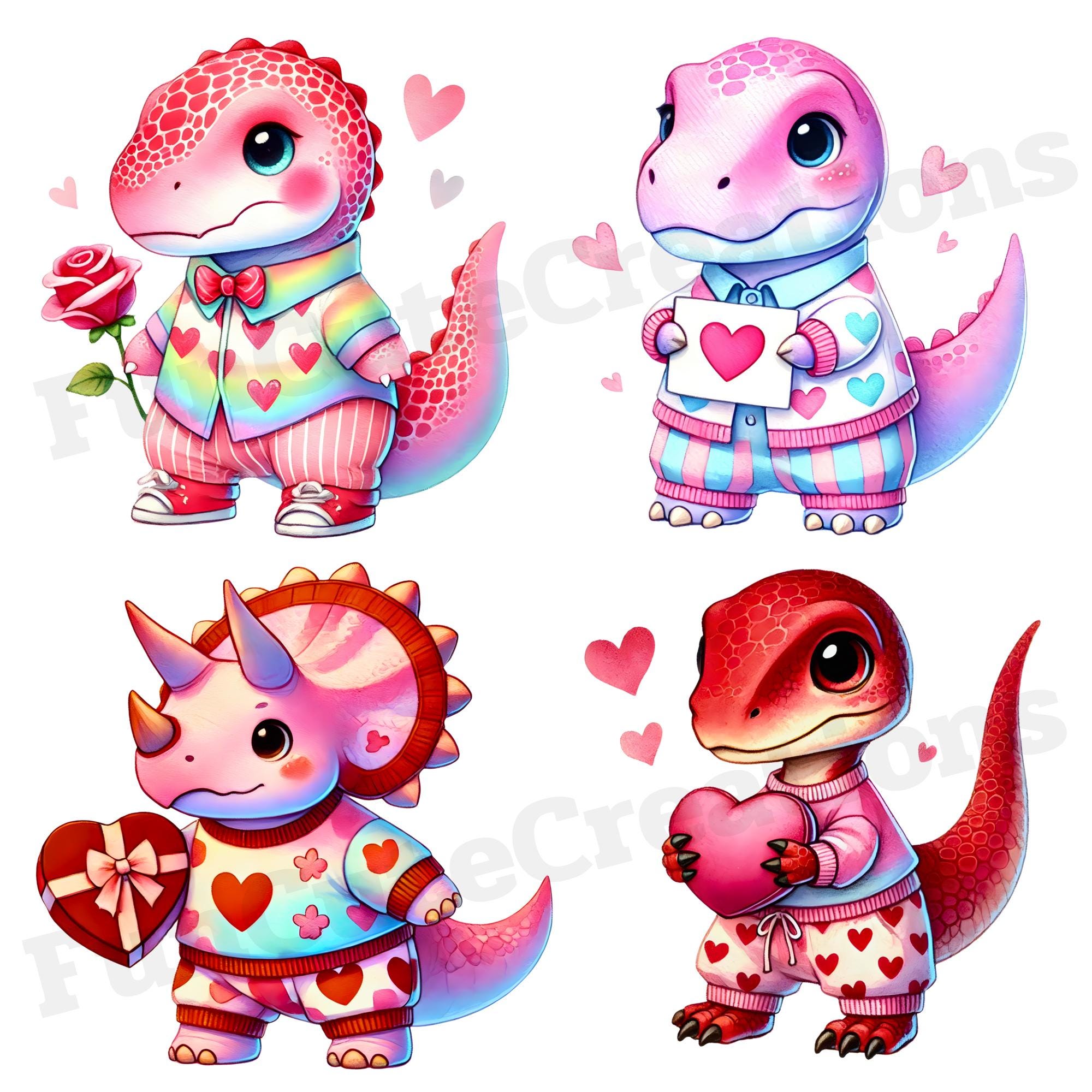 Valentine Dino Clipart, Digital Dino Art, Valentine’s Day Dinosaur PNG ...