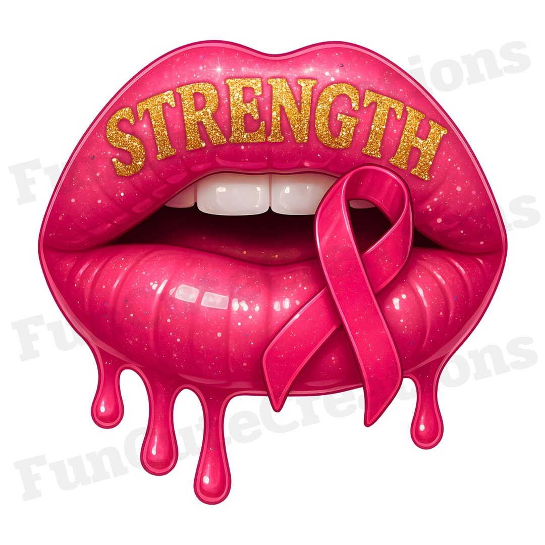 Breast Cancer Dripping Lips PNG, Pink Ribbon Lips PNG, Cancer Awareness ...